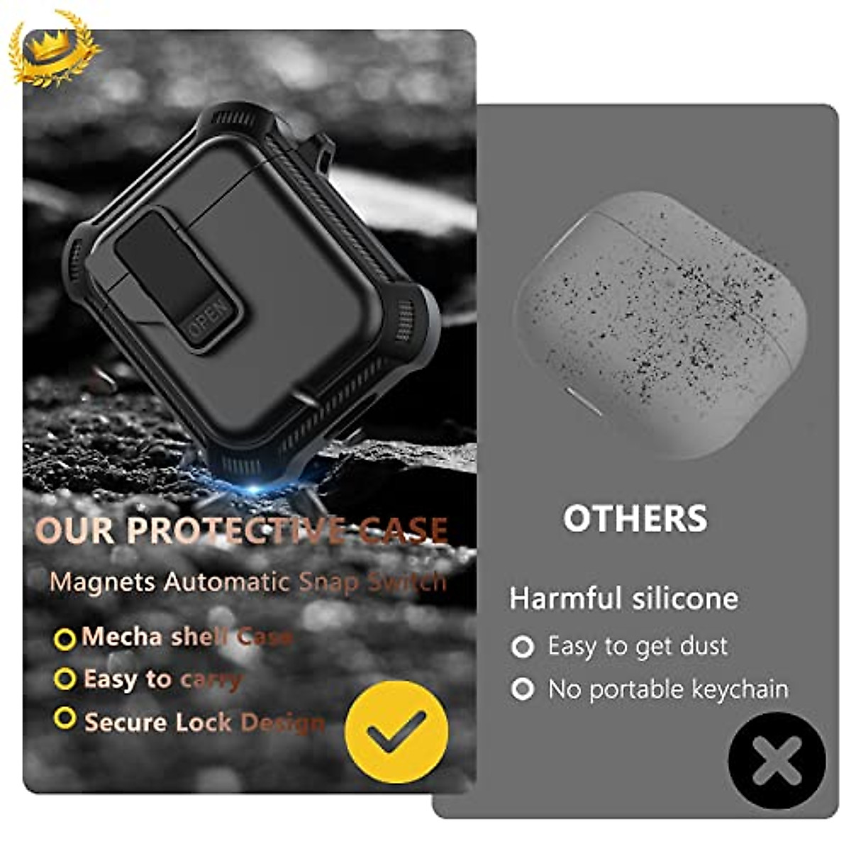 Polislime AirPods Case Cover with Cleaner kit & Magnetic Anti-Lost Straps,Secure Lock Clip with Carbon Fiber Protection Design Case Shell for Apple Airpod Case 2nd &1st Generation -【5 in 1】 Black