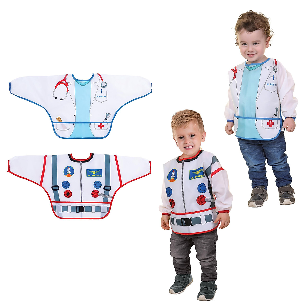 Dreambaby Food & Fun Character Bibs Baby Smocks with Sleeves - Model L560BB - 2 Pack (Astronaut & Doctor)