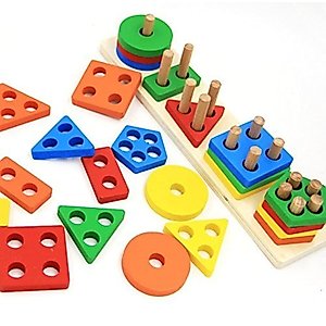 Revanak Montessori Toys for 18+ Months Old Toddlers Wooden Sorting and Stacking Toys for Baby Boys and Girls - Shape Sorter and Color Stacker Preschool Kids Wood Gifts