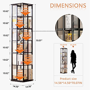 wrdela Rotating Bookshelf, 360 Display Corner Bookshelf for Small Space, 6 Tier Floor Standing Bookcase Storage Rack, Bamboo Narrow Organizer for Kid’s Playroom, Bedroom and Living Room (Black)
