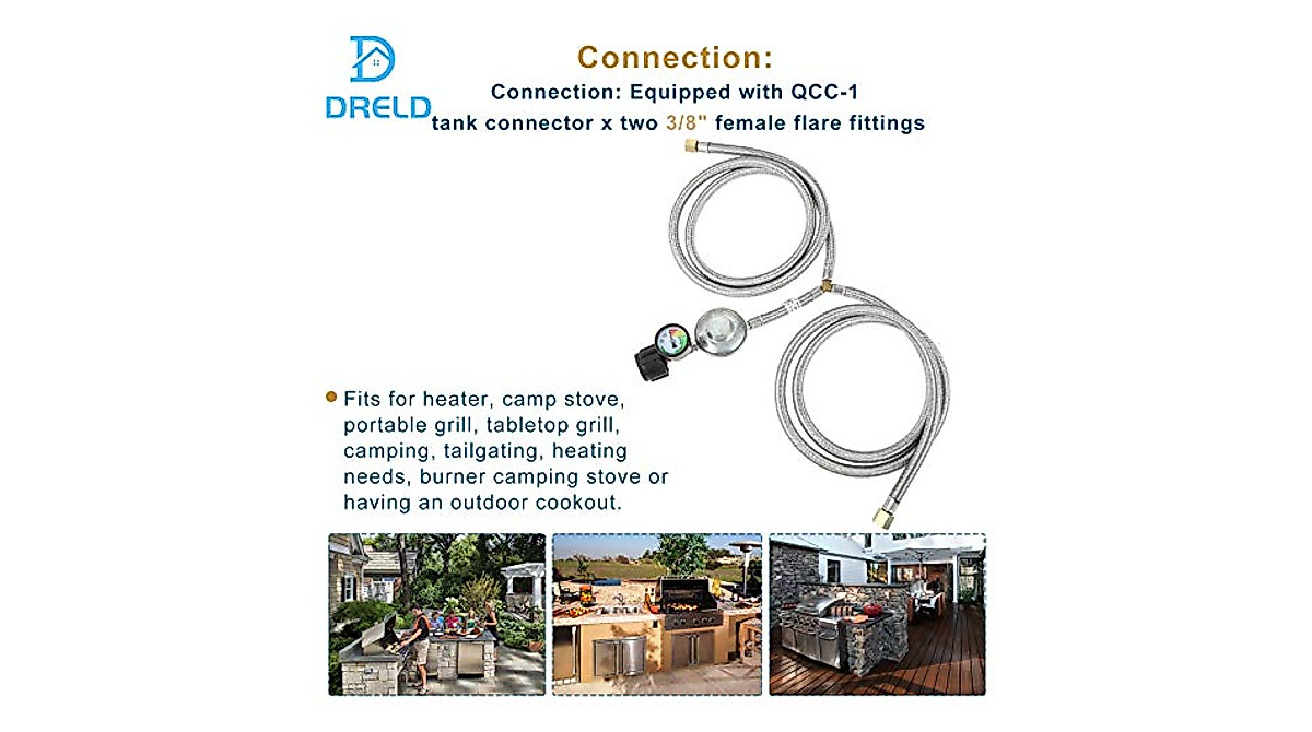 5 Feet Propane Y-Splitter Hose with Tank Gauge - Safe LPG Connection