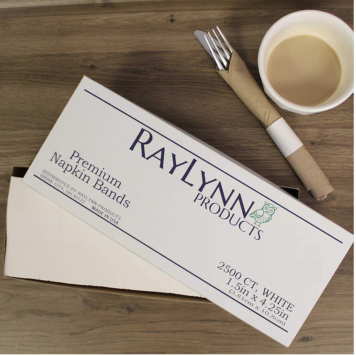 RayLynn Products, Pack of 2,500 White Premium Napkin Bands, Self-Adhesive 1.5" x 4.25"…