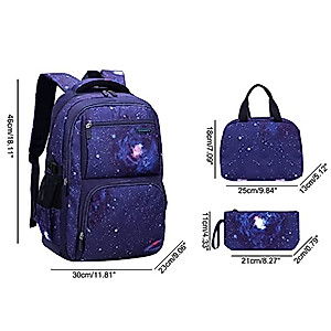 JiaYou Space Pattern Galaxy Backpack Boys Primary Junior Middle School Daypack Men High Middle School Laptop Bag(Star-Blue,3Pcs Backpack Set)
