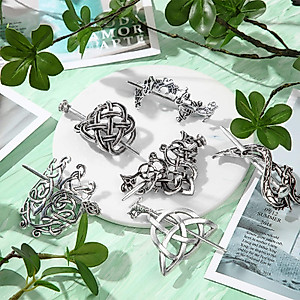 6 Pieces Silver Celtic Hair Slide Hairpins Viking Celtic Hair Clips Knot Stick Vintage Metal Barrette Pin Retro Accessories for Women