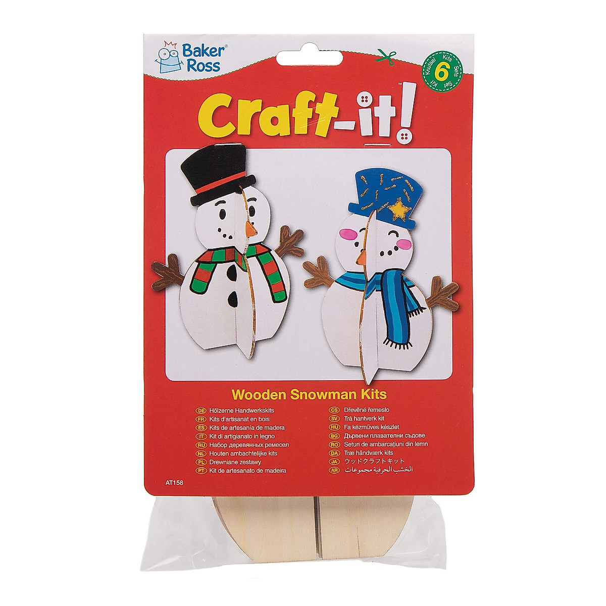 Baker Ross AT158 Wooden Stand-up 3D Snowmen - Pack of 6, Christmas Arts and Crafts