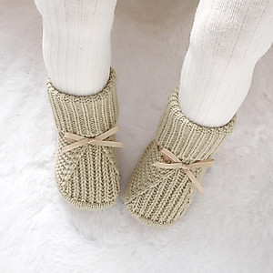 mimixiong Baby Booties Newborn Infant Hand Knitting Crochet Boy and Girl Cozy Shoes Camel 0-3 Months