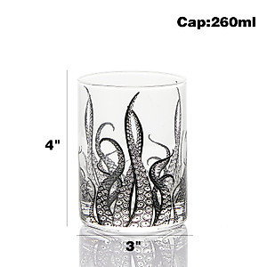 Octopus Tentacle Whiskey Glassware | Set of 2 | 9 OZ Handmade Craft Beer, Cocktail, Water, Bar Rock Glass - Kraken Tumbler Gift Set, Old Fashioned Rocks Glasses, Antique Design Extraordinary Detail
