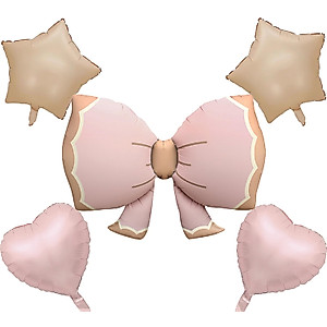 5pcs Retro Pink Matte Retro Pink Bow Balloon Set Aluminum Foil Balloon Matte Soft Coke Sugar Star Balloon Retro Pink Heart Balloon Birthday Baby Shower Graduation Party Balloon Supplies