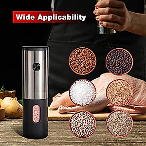 Battery Operated Salt and Pepper Grinder Set, Electric Salt Grinder with Storage Base, One Hand Automatic Operation, Stainless Steel Black 2 Pack