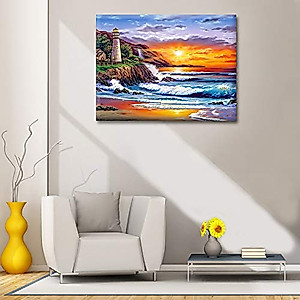 VIGEIYA DIY Paint by Numbers for Adults Include Framed Canvas and Wooden Easel with Brushes and Acrylic Pigment Mother's Day Gift 16x20inch (Sunset)