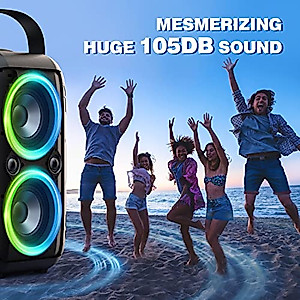W-KING Loud Bluetooth Speakers with Subwoofer, 80W Party Portable Outdoor Speakers Bluetooth Wireless -Deep Bass, Huge 105dB Sound, Mixed Color Lights, 24H Play, AUX, USB Play, TF Card, Non-Waterproof