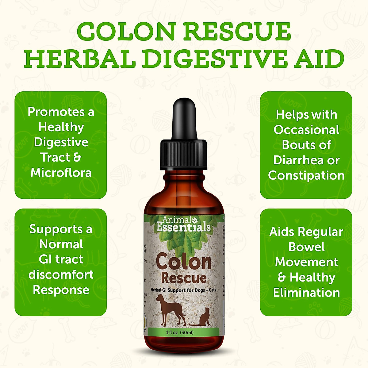 Animal Essentials Colon Rescue for Dogs & Cats - Constipation Relief, Stool Softener with Slippery Elm, Marshmallow Root, Licorice Root - 1 Fl Oz
