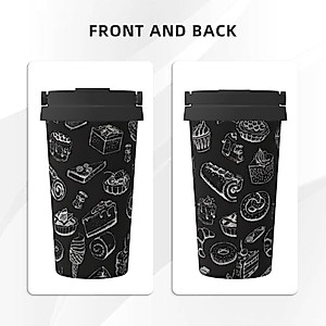 WANGXUEE Pastries On Chalkboard Print 500ml Stainless Steel Travel Tumbler Double Wall Vacuum Insulated Coffee Mug