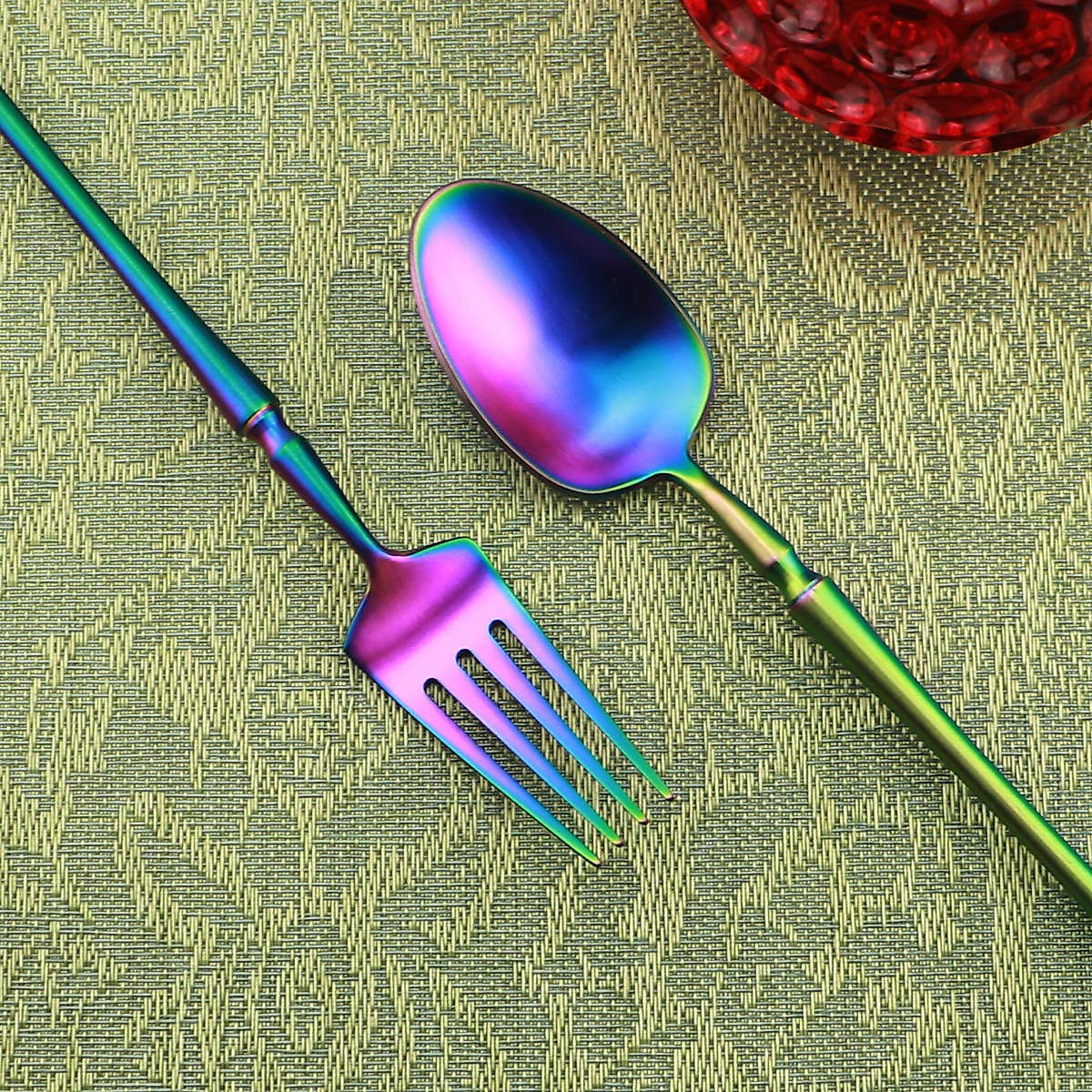 Gugrida Unique & Beautiful Flatware Set - 20 Piece Iridescent Silverware Sets | 18/10 Stainless Steel Reusable Cutlery Set | Rainbow Utensils Service For 4 with Dessert Fork, Knife, Spoon, Dinner Fork