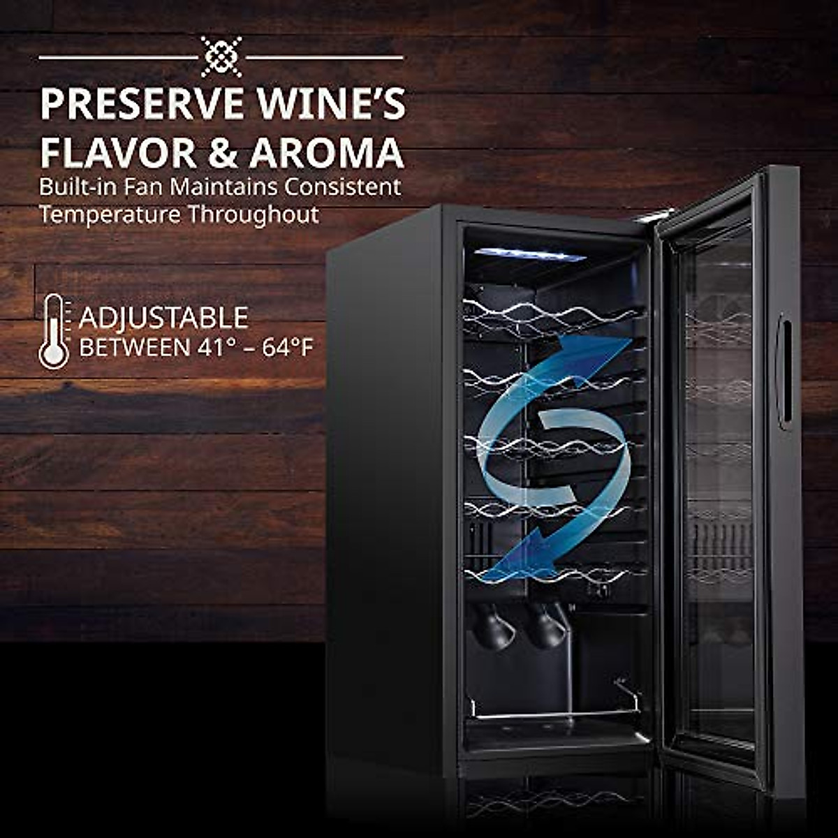 Ivation 18 Bottle Compressor Wine Cooler Refrigerator w/Lock | Large Freestanding Wine Cellar For Red, White, Champagne or Sparkling Wine | 41f-64f Digital Temperature Control Fridge Glass Door Black