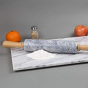 Creative Home Deluxe Natural Marble Rolling Pin with Wooden Handles and Cradle Kitchen Baking Pastry Tools for Pizza Dough Fondant Pie Crust, 2.3" Diam. x 18" L, Off-White (color may vary)