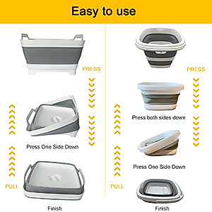 Detsuk Collapsible Basin Bucket (9L+5L)-Collapsible Dish Tub Portable Sink-Foldable Sink Tub for Cleaning Foldable Portable Plastic (9l Dishpan Grey + 5l Bucket Grey)