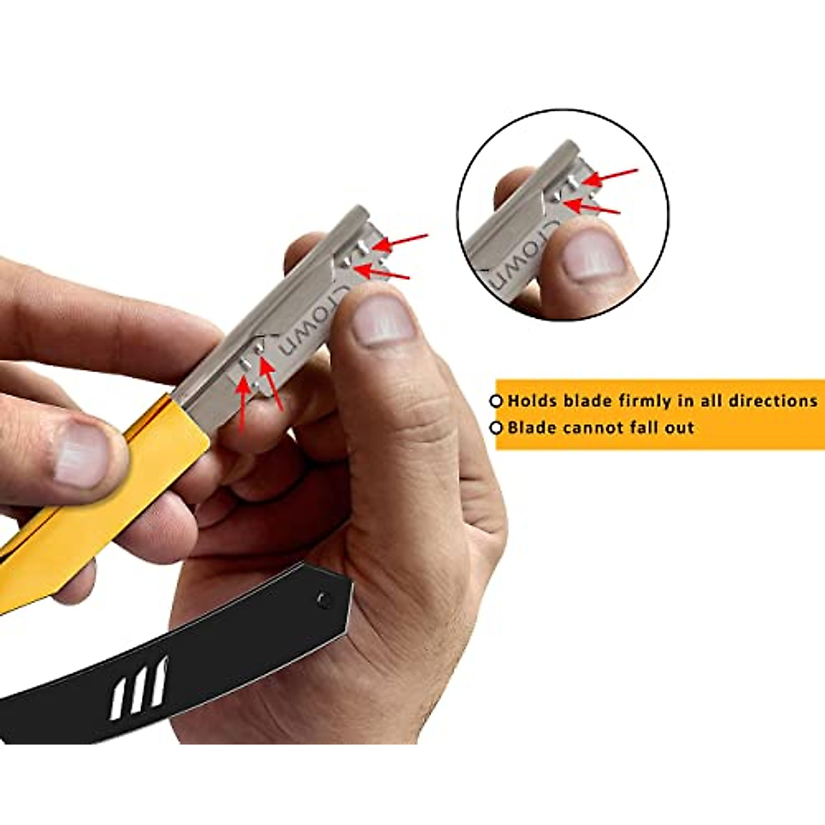 BEAUTICONE Straight Razor | Professional Barber Razor for men with 100 Single Edge Blades | Straight Edge Razor │slide-out design (Black and Gold Slide-out Razor)