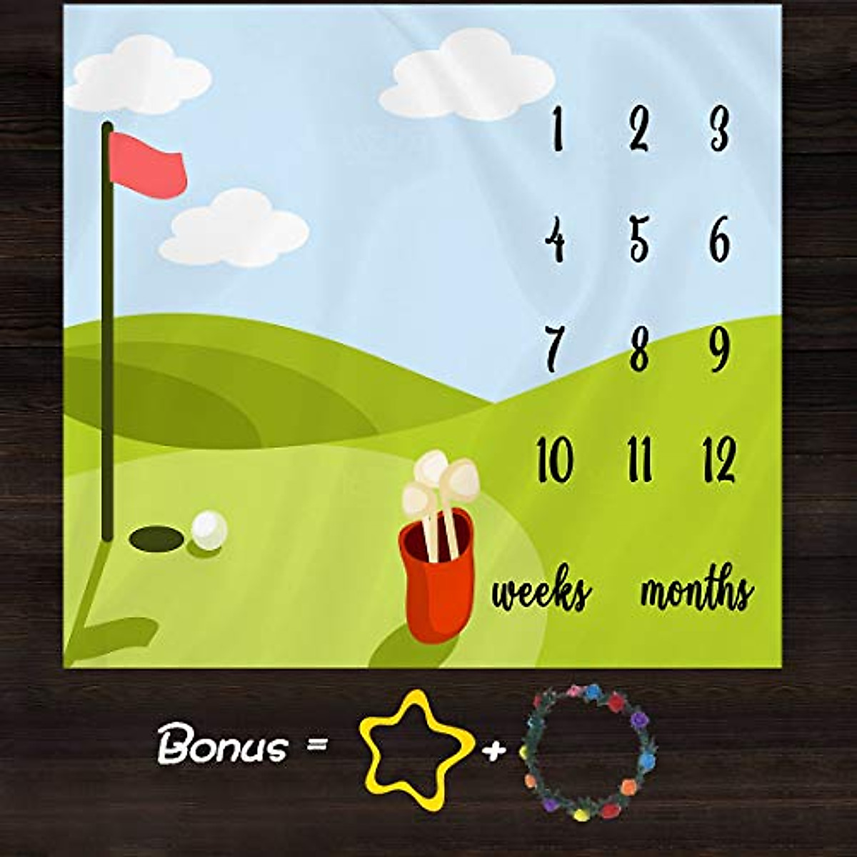 Golf Sports Baby Monthly Milestone Blanket, 48x40in Soft Flannel, Nature Outdoor Grassland Backgrounds, Newborn Mom Gifts, Baby Shower Age Growth Tracker with Bonus Maker BTLSFS14