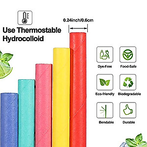 Pro Mael 200-Pack Paper Drinking Straws Biodegradable, Flexible Straws Bulk for Juices, Shakes, Smoothies - Disposable& Eco-Friendly Straw for Birthdays, Weddings & Party (5 Colors)