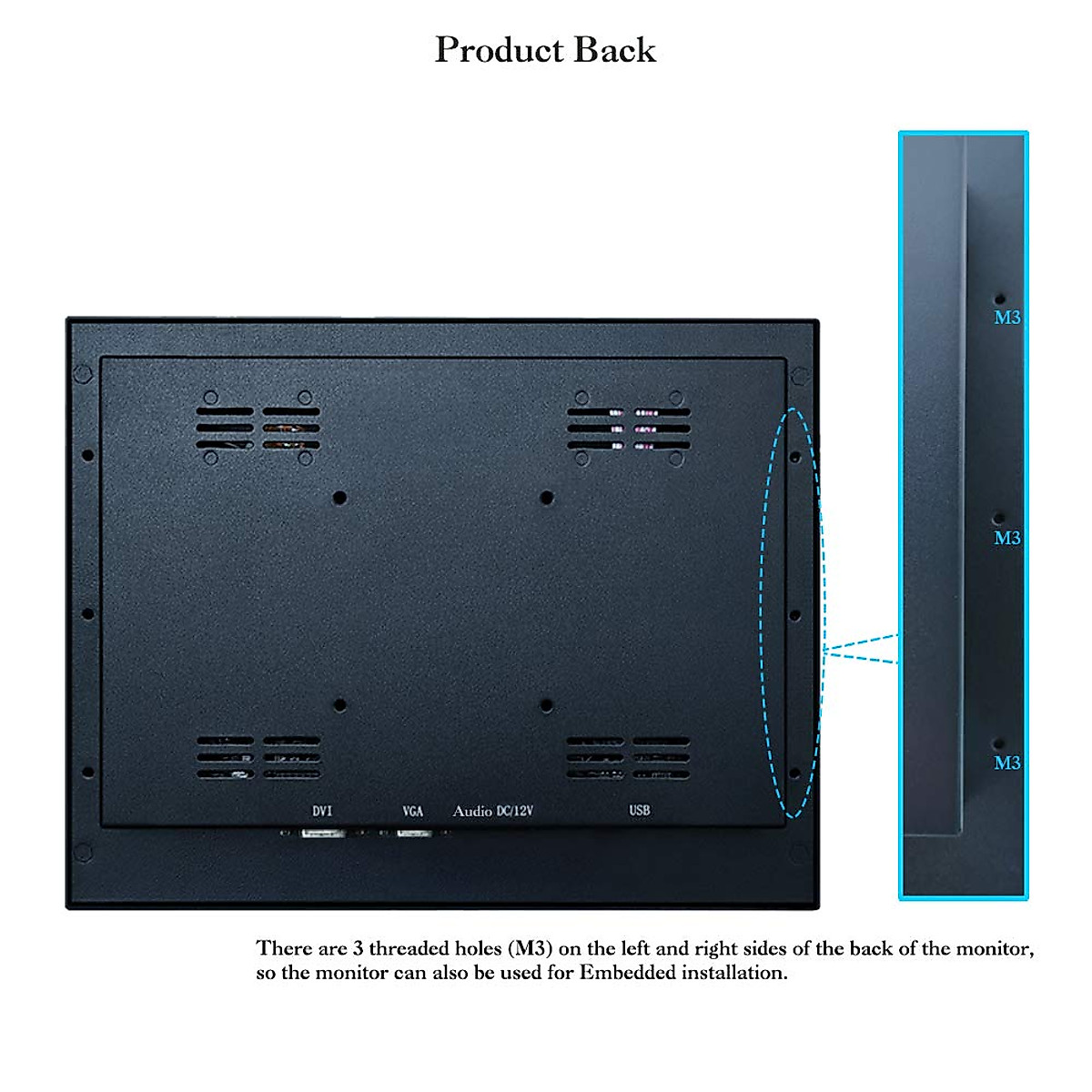 iChawk 12.1'' inch Monitor 800x600 Screen Panel 4:3 Positive Screen Metal Shell DVI VGA Dual Video Input Interface Medical Industrial Iron Case SVGA PC Monitor LCD Screen Display W121MN-DV1