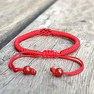 RINHOO Red Black Mix White Infinity Love Multicolor Lucky Bracelet for Men Women Tibetan Lucky Amulet Knot Bracelet Woven Thread String for Friend and Couple Peace and Protection (2PCS Black+Red)