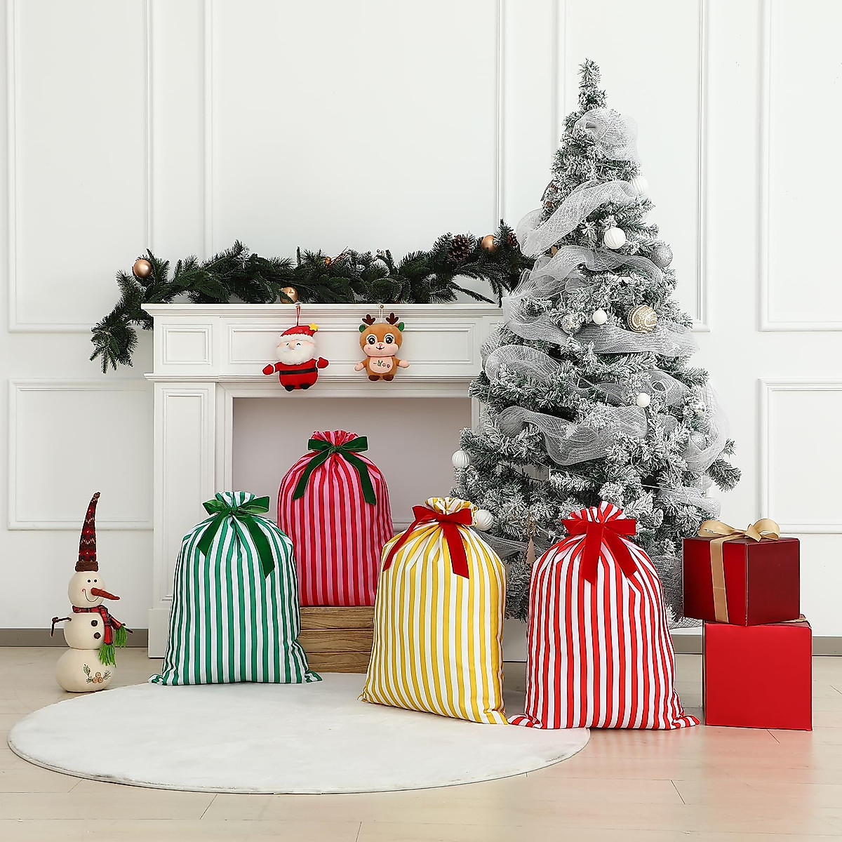 DYSHAYEN Santa Sack Christmas Bag,Extra Large Size 27"x19.5"Canvas Heavy Duty Personalize Gift Bag for Kids,Party Decoration (Stripe)