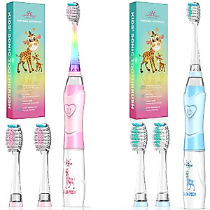 DADA-TECH Kids Electric Toothbrush, Soft Battery Tooth Brush with Timer (Pink+ Blue)