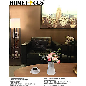 HomeFocus - Floor Lamp,Shelf Floor Lamp with LED Bulb,Display Shelves Floor Lamp,Floor Lamp for Living Room,Floor Lamp for Bedroom,White Linen Shade,Wood,Black