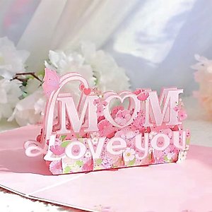 Wazoci Happy Mothers Day Pop Up Card with Envelope, Mother's Day Card for Mom, Happy Birthday Mom Card, 3d Love You Mom Card for Wife, Grandma, Her, Daughter (Pink)