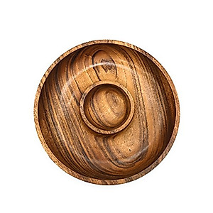 Handcracfted Acacia Wood Chip and Dip Specialty Salsa Bowl Plate Tray 10' D x 1.5" Thick