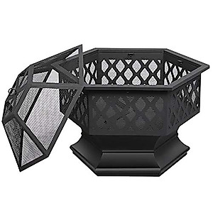 Yaheetech 24'' Outdoor Fireplace Wood Burning Pit Hexagon Shaped Metal Brazier for Outdoor Patio Backyard Camping Garden