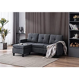 Devion Furniture Enzo Linen Sectional Sofa, Dark Gray