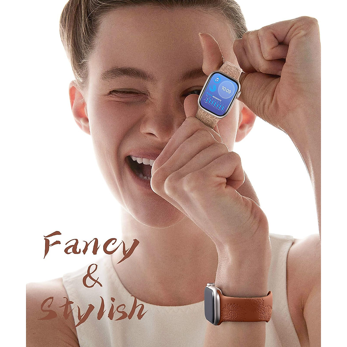 Odbeai Floral Engraved Band Compatible with Apple Watch Bands for Women 38mm 40mm 41mm 42mm 44mm 45mm 46mm 49mm,Soft Silicone Cute Pattern Sport Strap for iWatch Bands Women Series 10 9-1 SE Ultra1/2