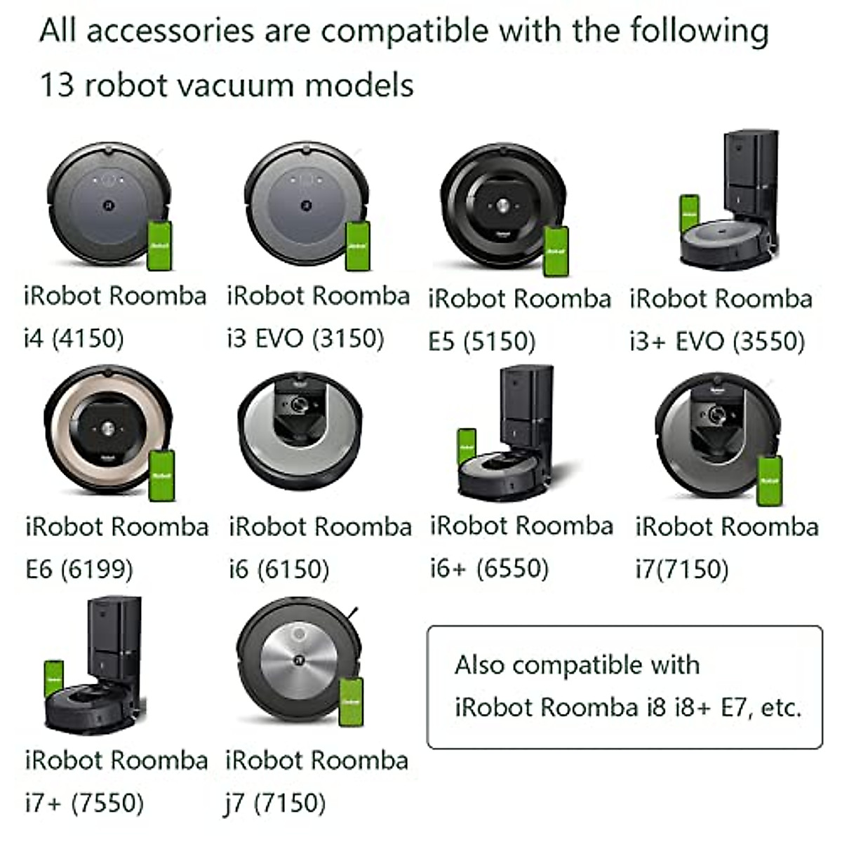 26 Replacement Parts for iRobot Roomba i7 i7+ i3 i3+ i4 i4+ i6 i6+ i8 i8+ j7 j7+/Plus E5 E6 E7 Robot Vacuum Accessories, 2 Multi-Surface Rubber Roller Brushes 8 Filters 8 Side Brushes 8 Vacuum Bags