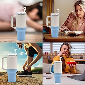 Silicone Cup Boot with 2 Pack Spill Stopper - Fit for 40 OZ Stanley Cup, Reusable Boot Sleeve for Outdoor, Bottom Protector - Light Blue