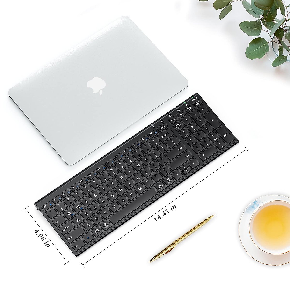 iClever Wireless Keyboard GKA22B Rechargeable Keyboard with Number Pad, Full-Size Stainless Steel Ultra Slim Keyboard, 2.4G Stable Connection Wireless Keyboard for iMac, Mackbook, PC, Laptop