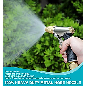 ESOW Garden Hose Nozzle 100% Heavy Duty Metal, Full Brass Nozzle & ABS Non-slip Ergonomic Grip, 4 Watering Patterns, High Pressure Metal Spray Gun for Watering Plants, Car Wash and Showering Dog