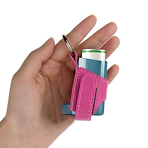 Beautyflier Asthma Inhaler Holder PU Leather Travel Handy Holder for Adults and Kids, Inhaler Not Included (Light Rose Red)