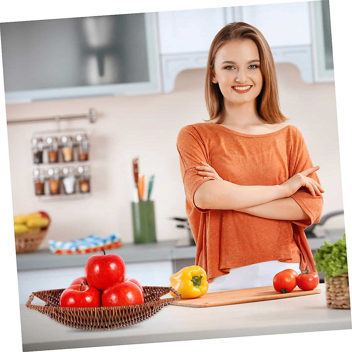 Angoily Rattan Weaving Storage Basket Fruit Bread Snack Woven Basket Simulated Rattan Elegant Decorative