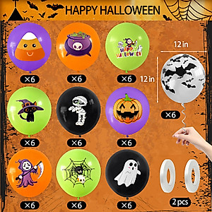 60Pcs Halloween Balloons, 12" Orange Black Purple Green Halloween Party Ballons, Pumpkin Bat Ghost Halloween Theme Latex Ballons for Halloween Birthday Party Decorations Halloween Decorations (A)