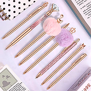 HAOSTANDO 8 Pcs Rose Gold Ballpoint Pen Set Glitter Metal Crystal Diamond Pen Cute Girly Pen Black Ink Pens Gift Pens for Women