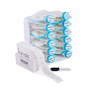 Kiinde Twist Cap Single-Use Write-On Labels for Breast Milk and Baby Food Storage Pouches (Pack of 250) - Includes Label Dispenser with Marker and Marker Holder - Blank