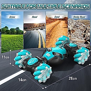 Gesture Sensing RC Stunt Car with Lights & Music for Kids 6-12 Years Old 4WD 2.4GHz Hand Controlled Remote Control Car Double Sided 360° Rotation Off-Road Vehicle Toy Car Gifts for Boys Girls(Blue)