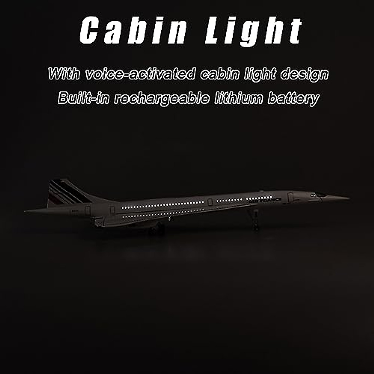 STONESTAR 1/125 Concorde Model Airplane with Cabin Lights, Resin Aircraft Model Kits Aircraft Display Model for Aircraft Enthusiasts Collection and Home Office Desk Decor (1/125, France)