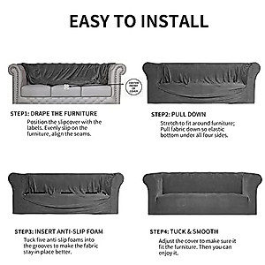 Easy-Going Stretch Velvet Chesterfield Style Couch Slipcover for Living Room, Soft Non-Slip Sofa Cover Furniture Protector for Dogs (Sofa, Gray)