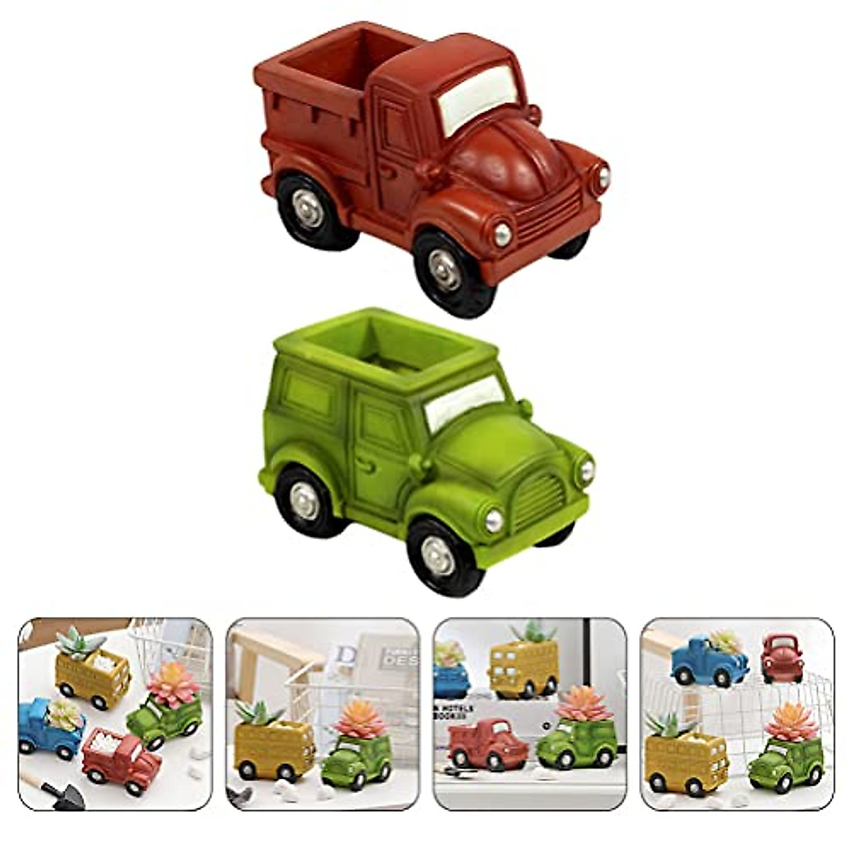 Happyyami 2Pcs Succulent Flower Pot Set Indoor Plant pots Home Decor car Decor Dining Table Decor Indoor Planter Outdoor Statues Car Shaped Flowerpot Succulent Containers Gardening Pots Desk