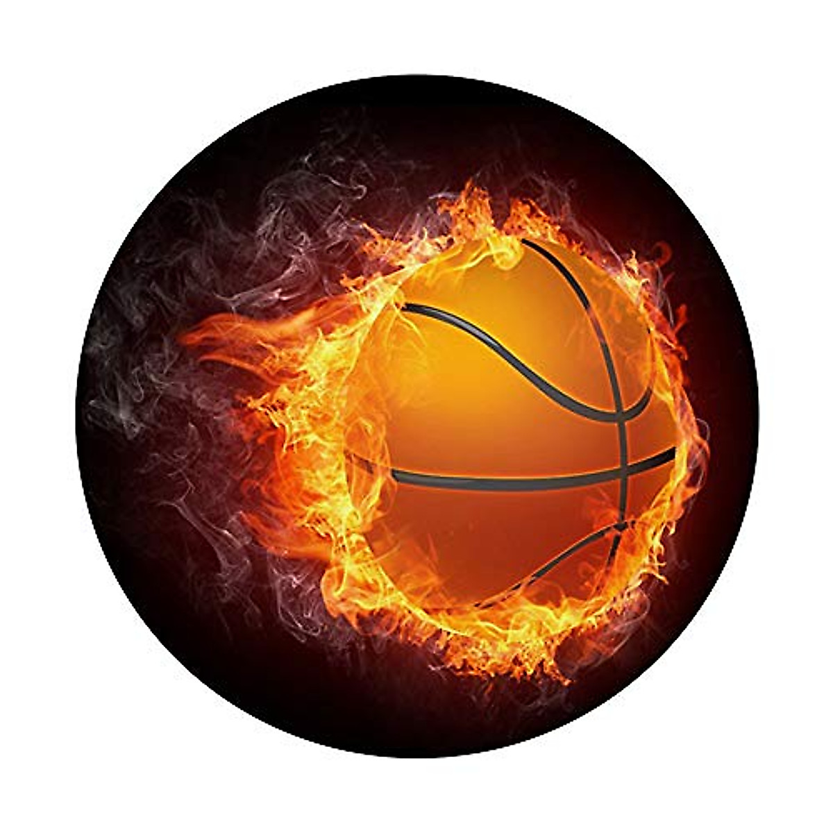 Basketball Fire Flame Flaming On Black Pattern Background PopSockets Swappable PopGrip