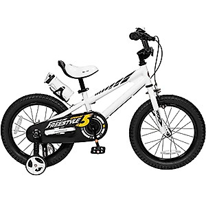 Royalbaby Freestyle Dual Handbrakes Kids Bike 14 Inch Toddlers Learning Bicycle with Training Wheels for Boys Girls Beginners Age 3-5 Years, White