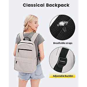 Vorspack Backpack for Men and Women - Lightweight Backpack Classical Basic Bookbag with Multi-pockets Casual Daypack for College Workplace Travel - Beige